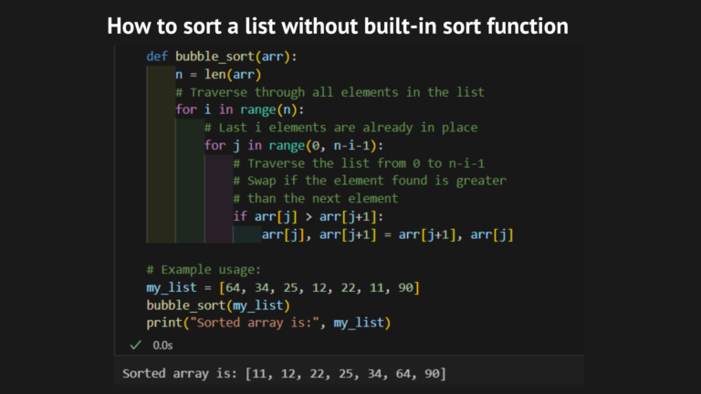 How To Sort A List In Python Without The Sort Function